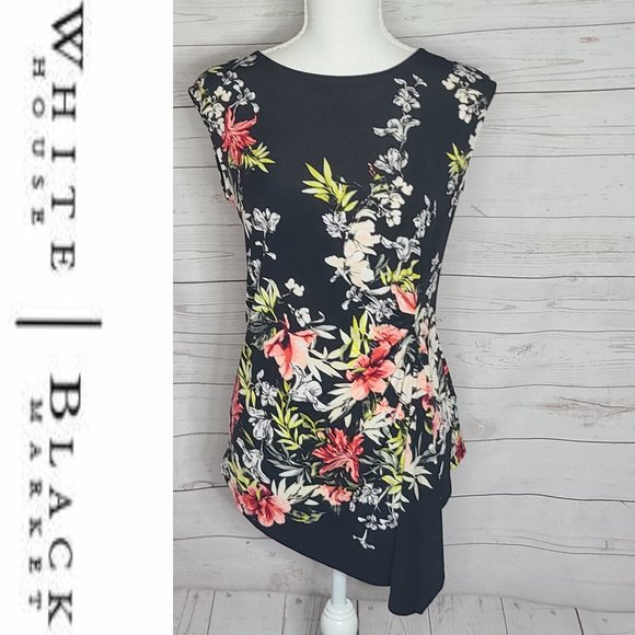 White House Black Market | Tops | Whbm Asymmetrical Cascade Side Floral ...